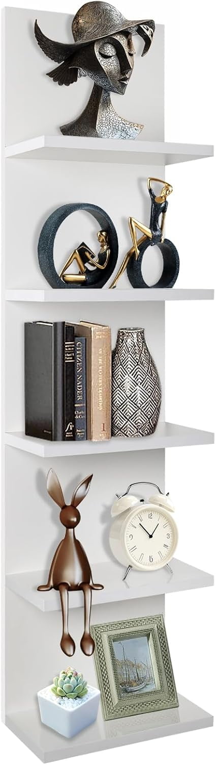 5 Tier Wall Shelf Unit,White Vertical Floating Shelf-Narrow Decorative ...