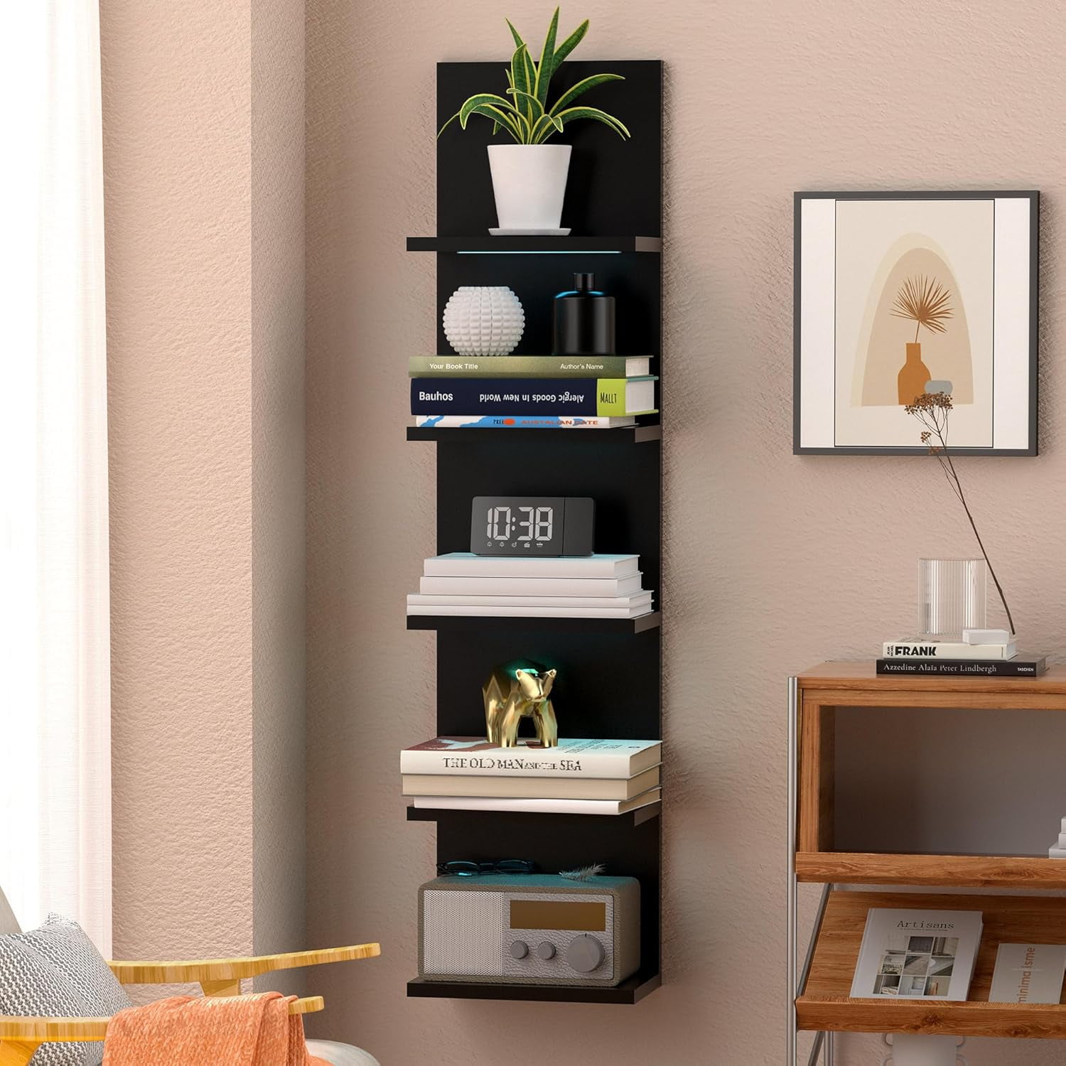 5-Tier Wall Shelf Unit With RGB Light, Floating Lack Shelf for Storage ...