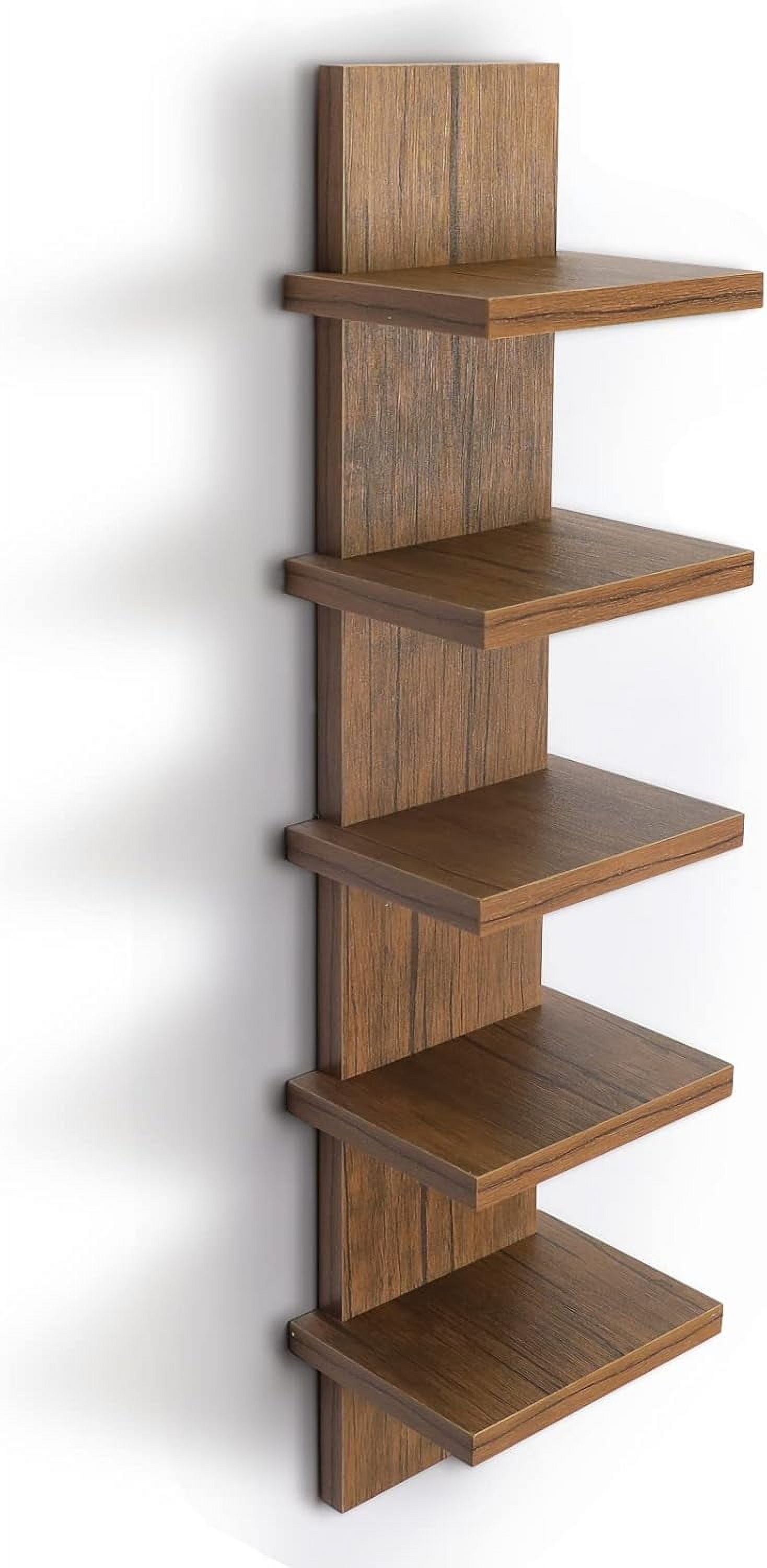 5 Tier Wall Shelves Brown, Vertical Column Shelf Floating Storage Home ...