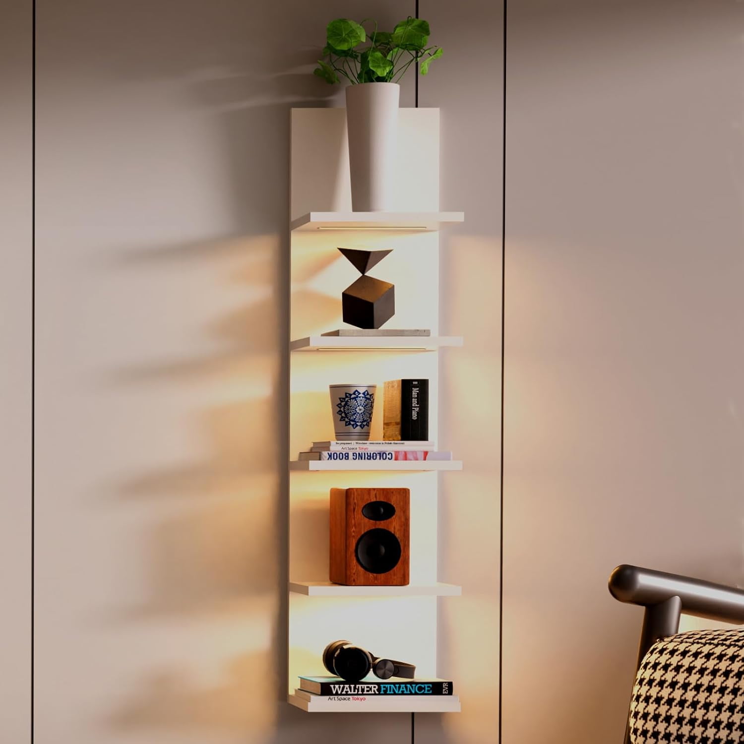 5 Tier Wall Shelves with LED Light, Modern Wall Mount Lack Shelf ...