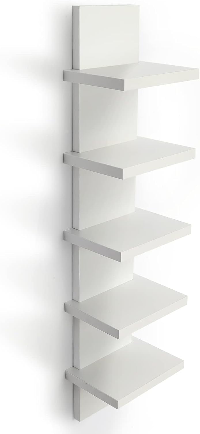 5 Tier Wall Shelves White, Vertical Column Shelf Floating Storage Home ...