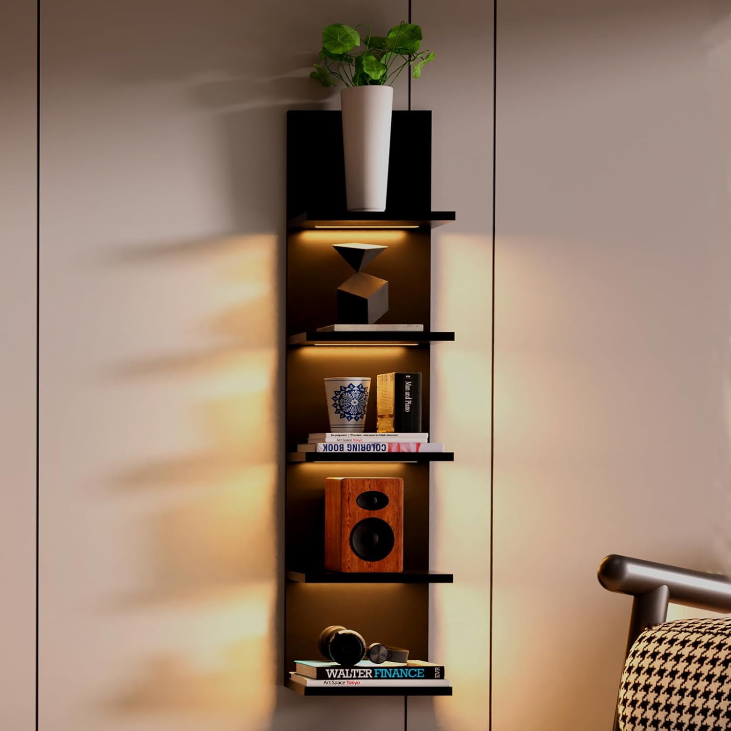 5 Tier Wall Shelves with LED Light, Vertical Column Shelf Floating ...