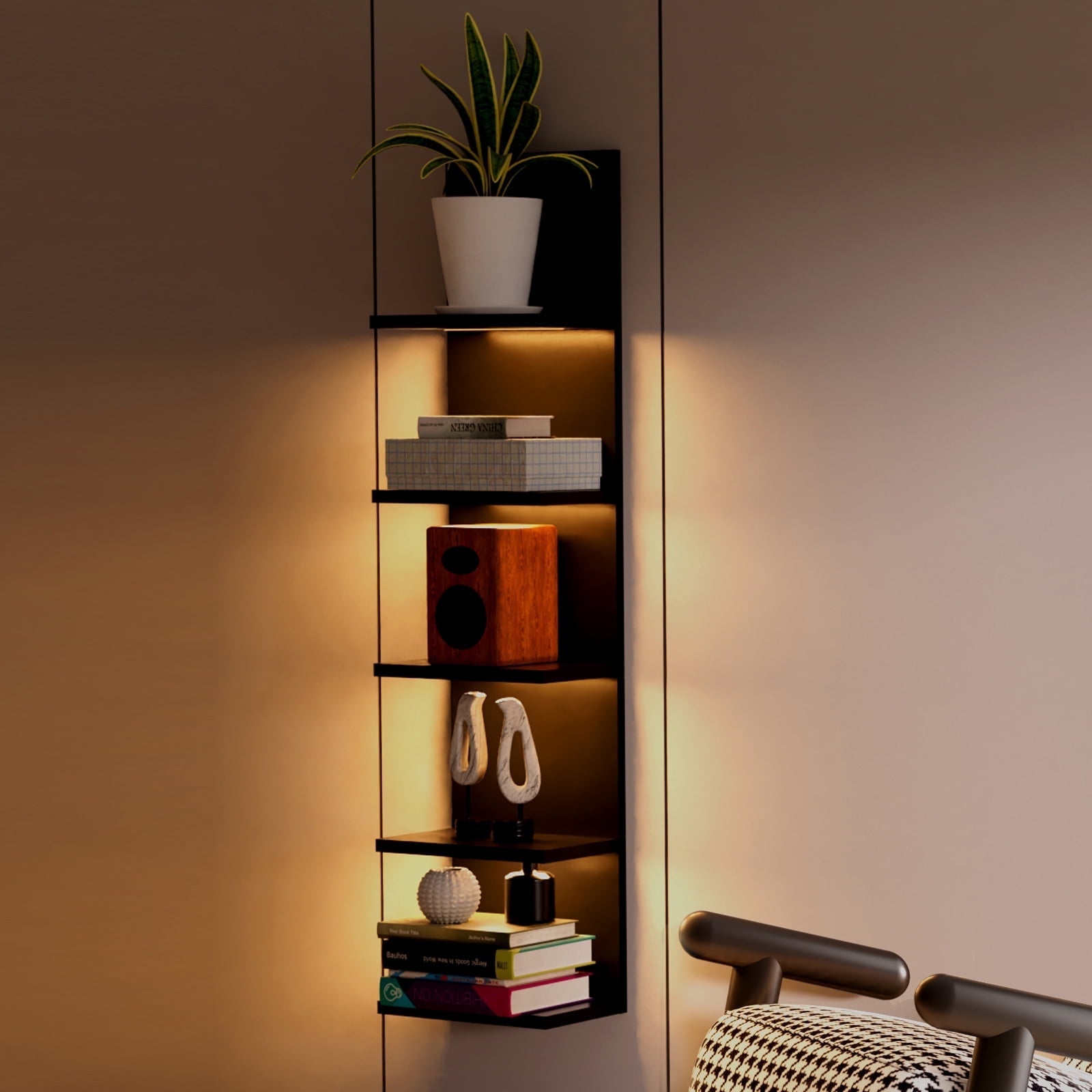 5 Tier Wall Shelves with LED Light, Vertical Column Shelf Floating ...