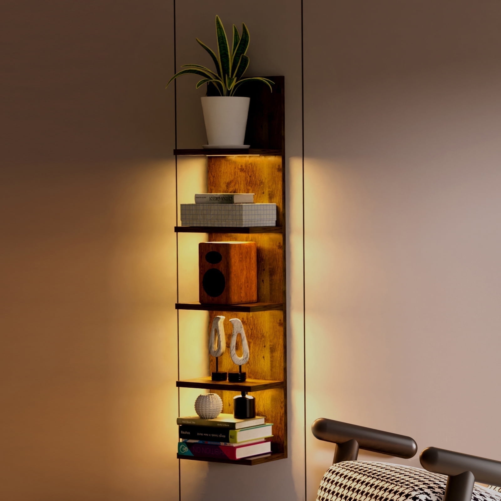 5 Tier Wall Shelves with LED Light, Vertical Column Shelf Floating ...