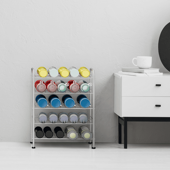 5-Tier Water Bottle Storage Rack - Silver Freestanding Beverage ...