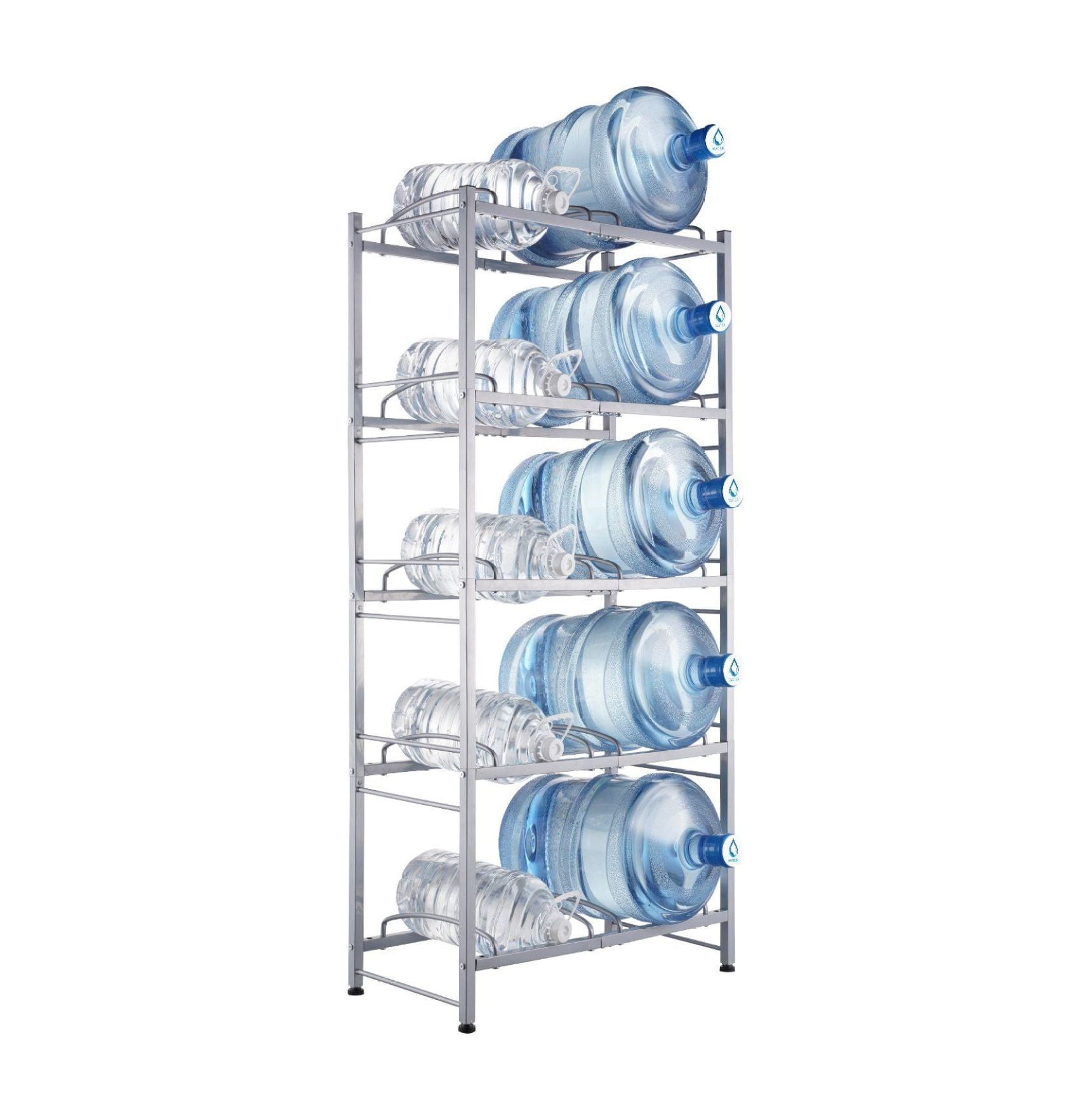 5-Tier Water Jug Holder Double Row Water Jug Rack 10 Bottles Silver ...