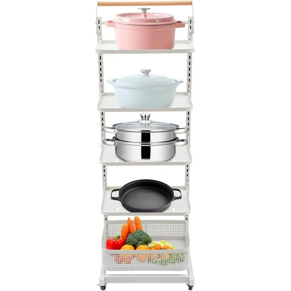 5 Tier Wheeled Removable Storage Pot Holder,Heavy Duty Pot Pan Rack ...