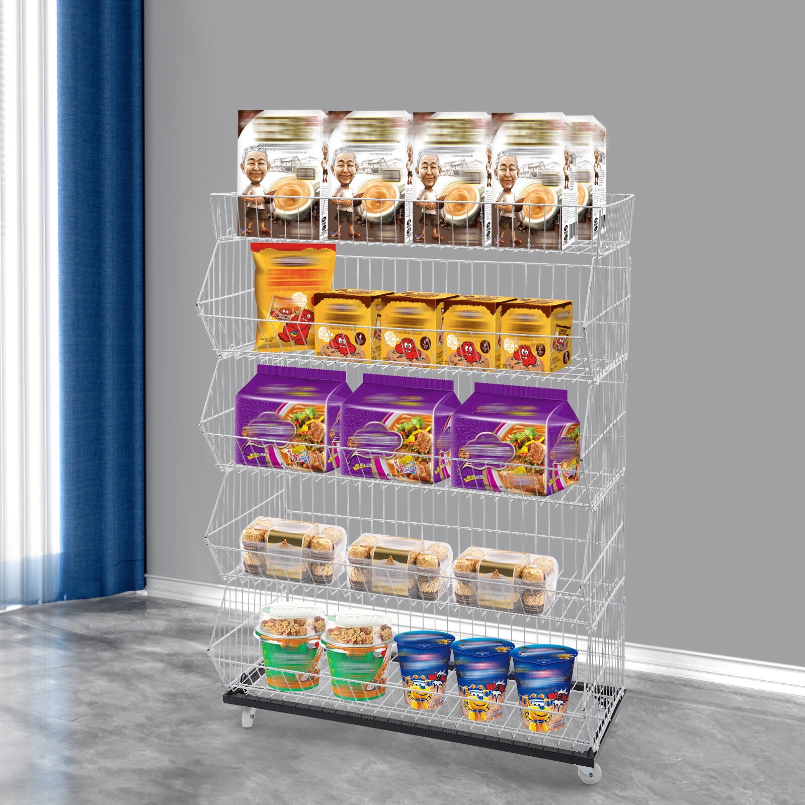 5-Tier White Freestanding Retail Display Rack Space-saving Merchandise ...