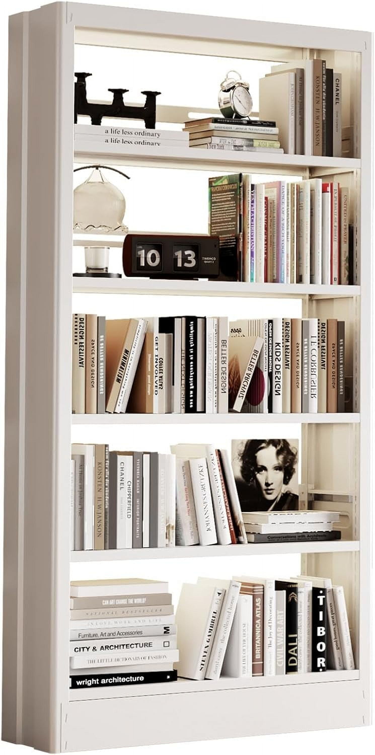 5 Tier White Metal Bookshelf, 71" H Bookcase with Adjustable Shelves ...