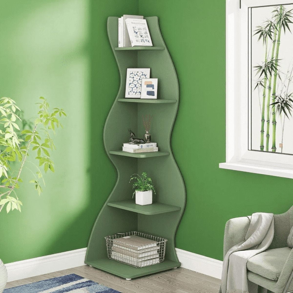 5-Tier White Shelving Unit Sea Grass-Inspired Design, Adjustable ...