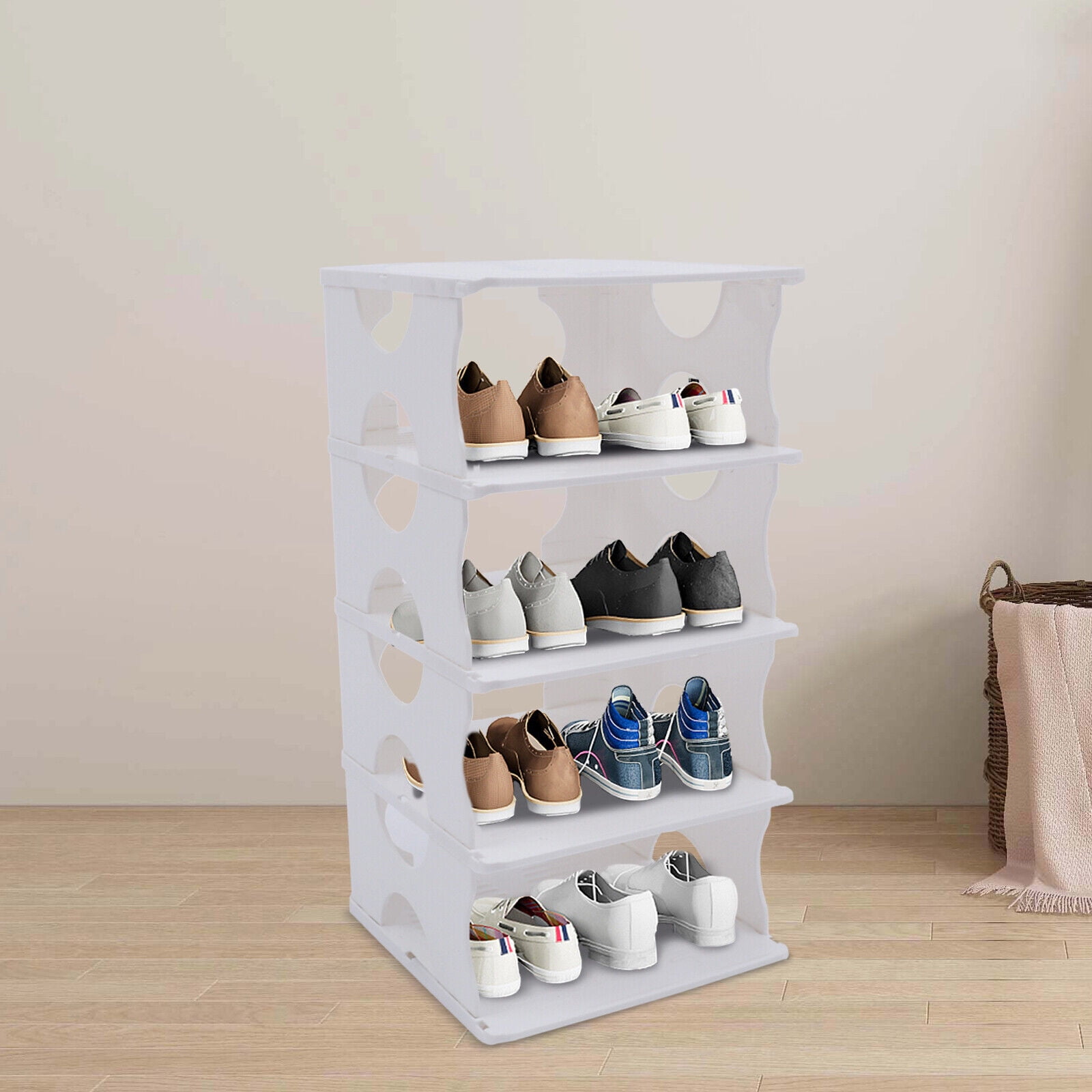 5-Tier White Stackable Shoes Storage Rack Sneakers Organizing Shelf ...