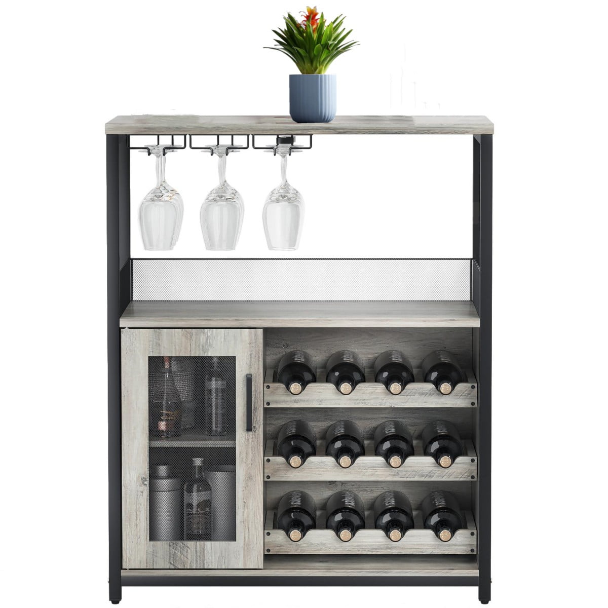 5 Tier Wine Bar Rack Cabinet with Detachable Wine Rack, Bar Cabinet ...