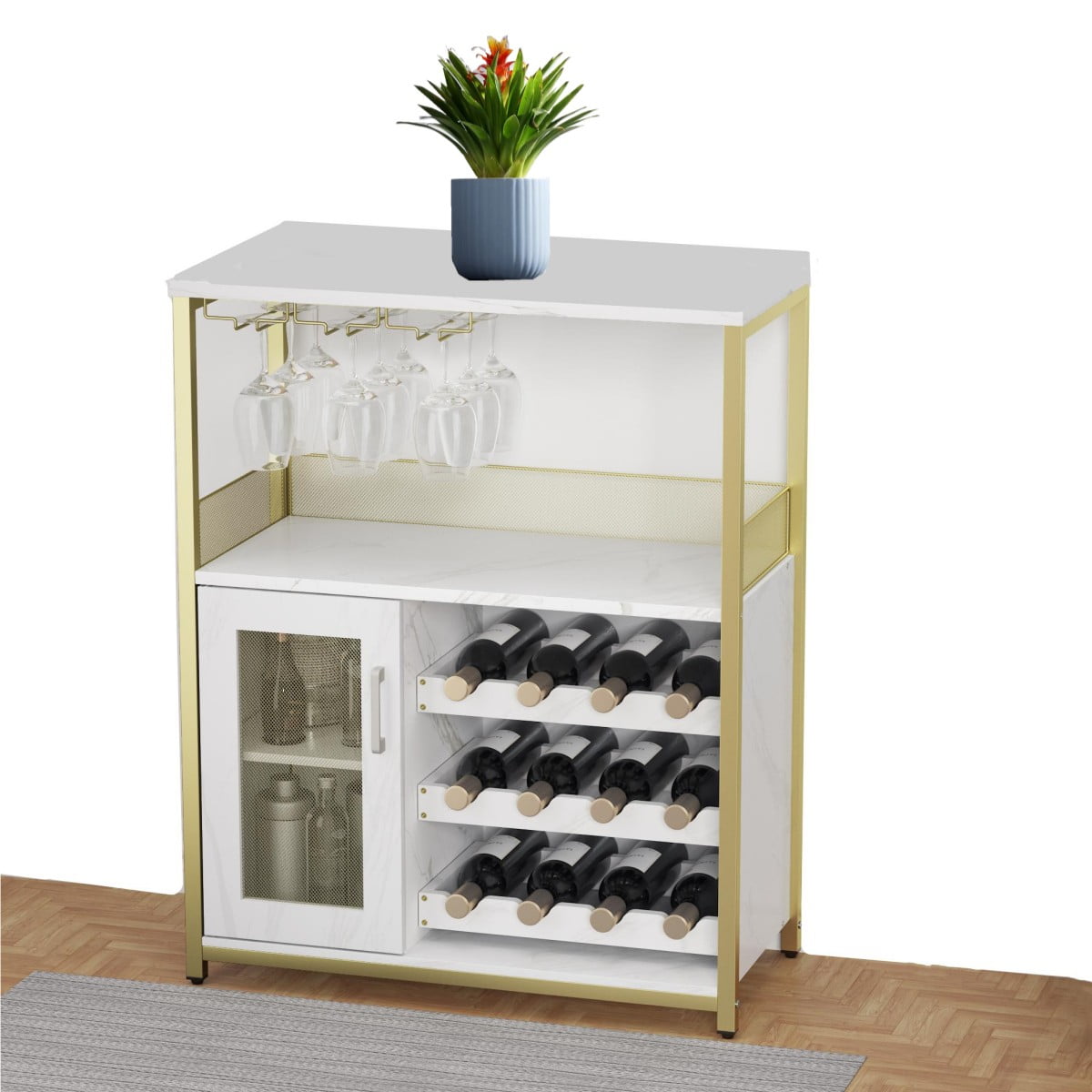 5 Tier Wine Bar Rack Cabinet with Detachable Wine Rack, Bar Cabinet ...