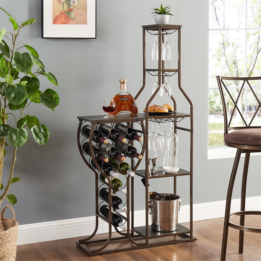 5-Tier Wine Bar Table, Floor Wine Rack Corner Wine Bottle Display Stand ...