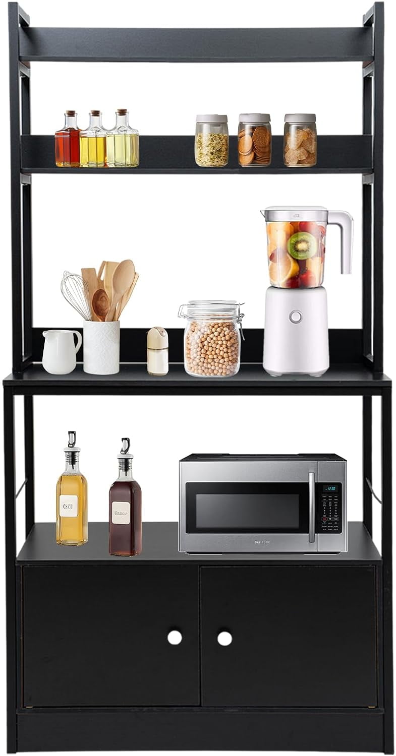 5 Tier Wine Rack, Kitchen Bakers Rack 4 Open Storage Compartments with ...