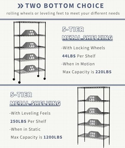 5-Tier Wire Shelves 61" H x 30" x 14" Metal Storage Shelves Adjustable ...