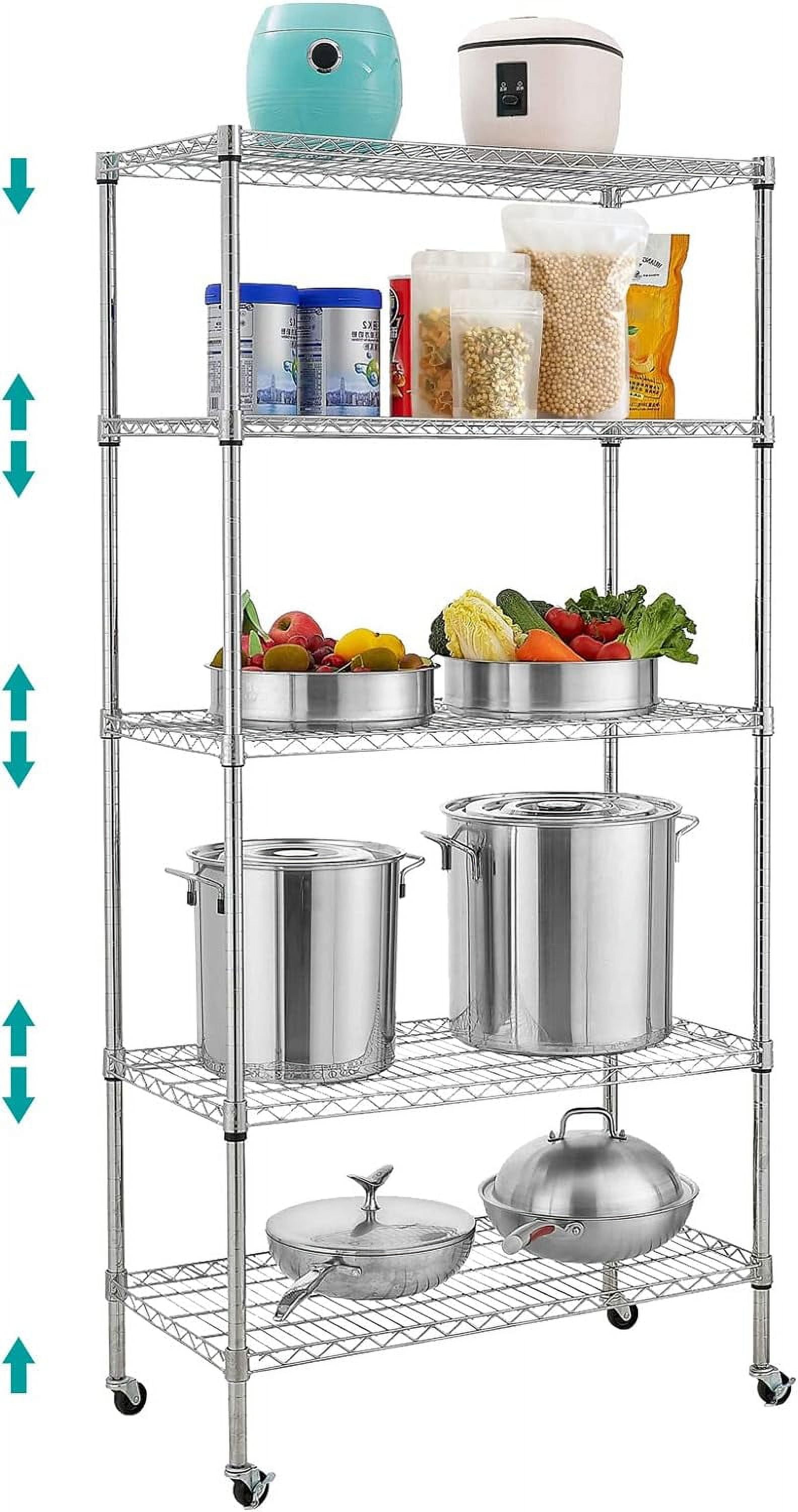 5 Tier Wire Shelving Rack with Wheels, 5 Tier Chrome Shelving Unit with ...