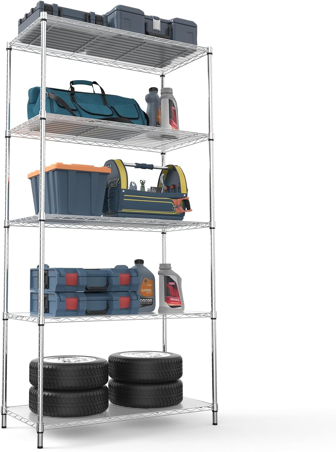 5 Tier Wire Shelving Unit, 1750lbs Capacity NSF Metal Heavy Duty Garage ...