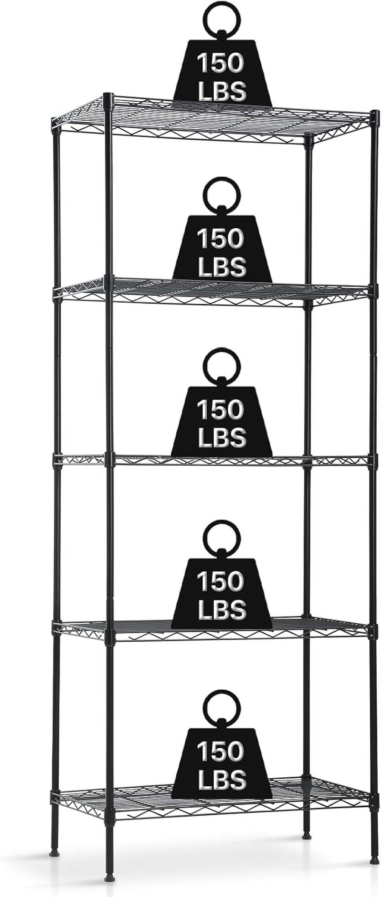 5-Tier Wire Shelving Unit 750 lbs Capacity Durable Organization Metal ...