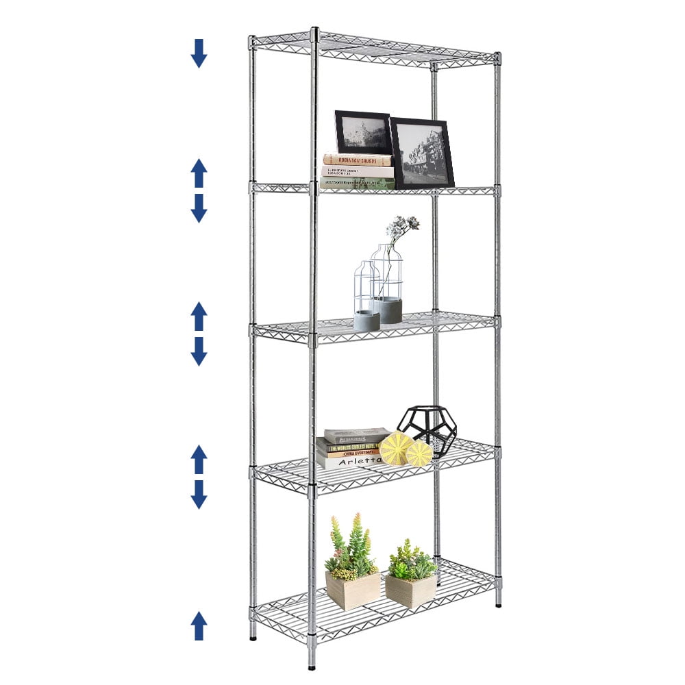 5 Tier Wire Shelving Unit, Height Adjustable Wire Shelves with 750 LBS ...