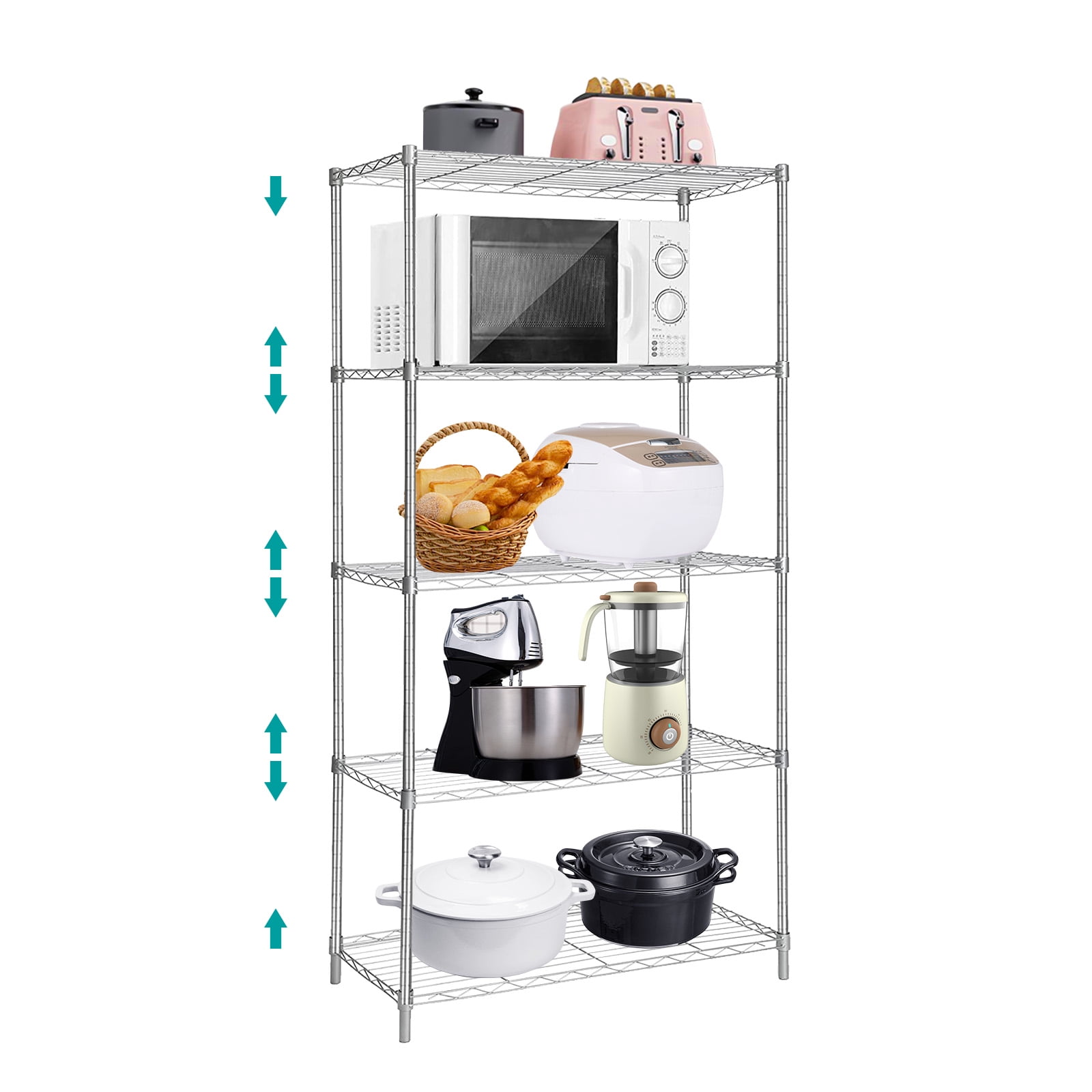 5 Tier Wire Shelving Unit, Height Adjustable Wire Shelves, Metal ...