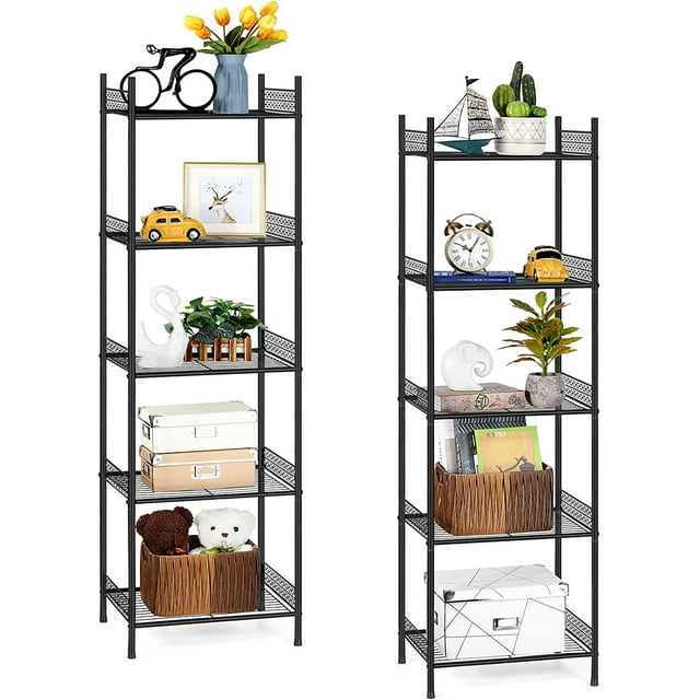 5 Tier Wire Shelving Unit Metal Storage Organizer Rack, Black, Set of 2 ...