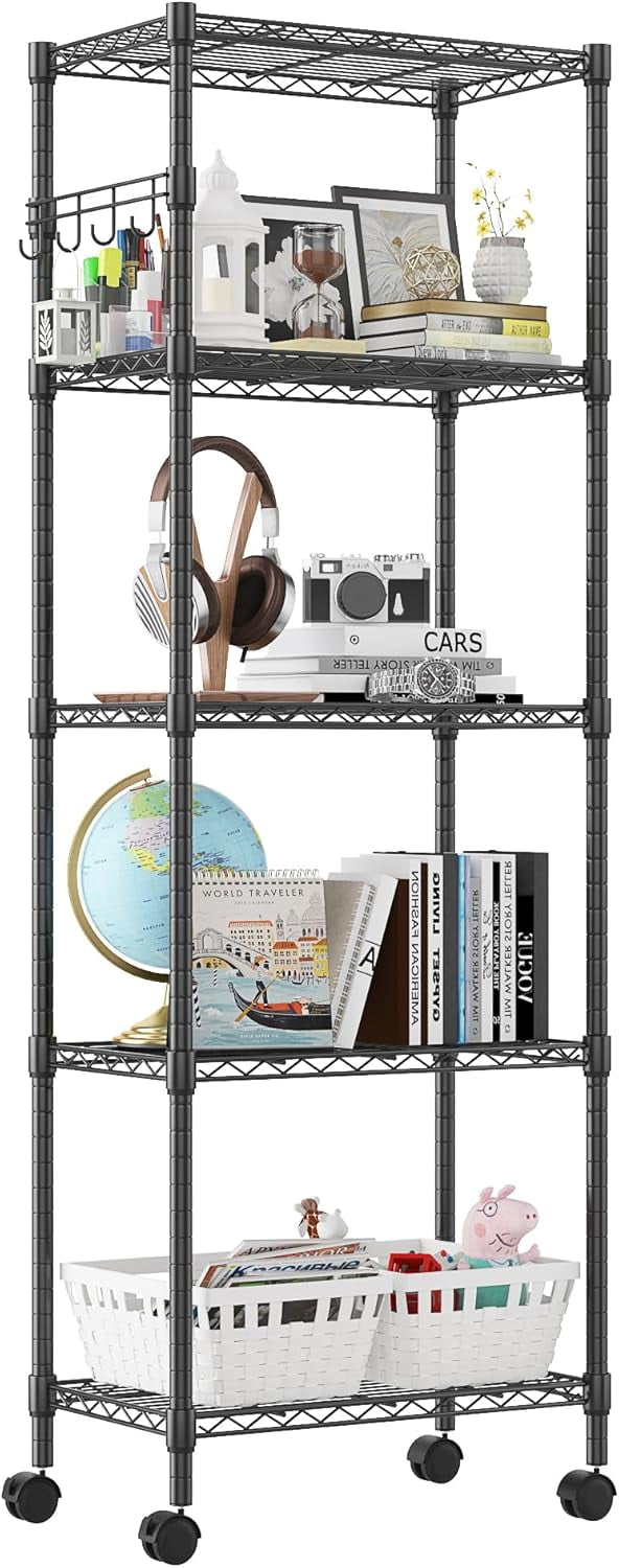 5 Tier Wire Shelving Unit on Wheels, Adjustable Storage Racks and ...