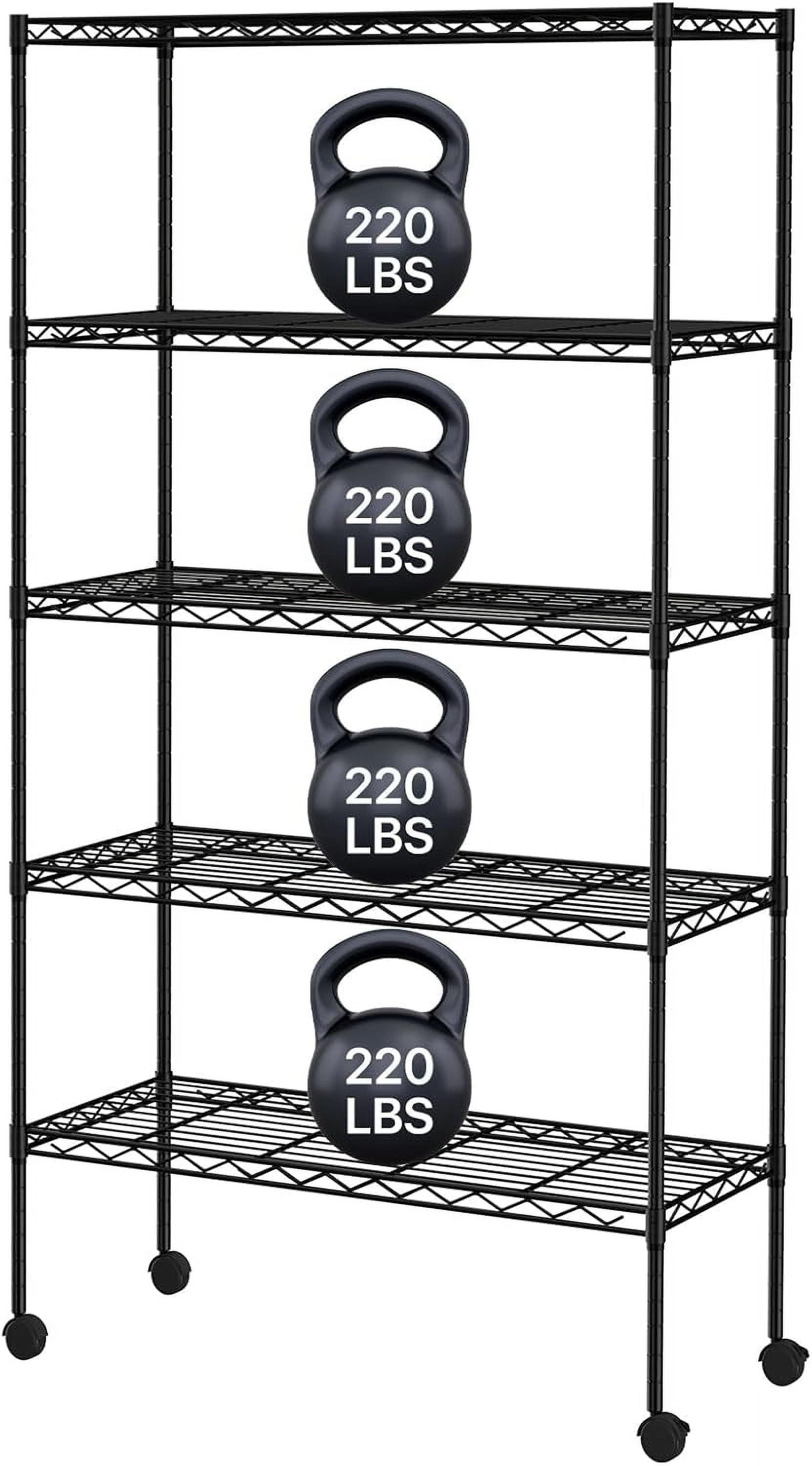5-Tier Wire Shelving, with Wheels Metal Shelves 1200Lb Capacity ...
