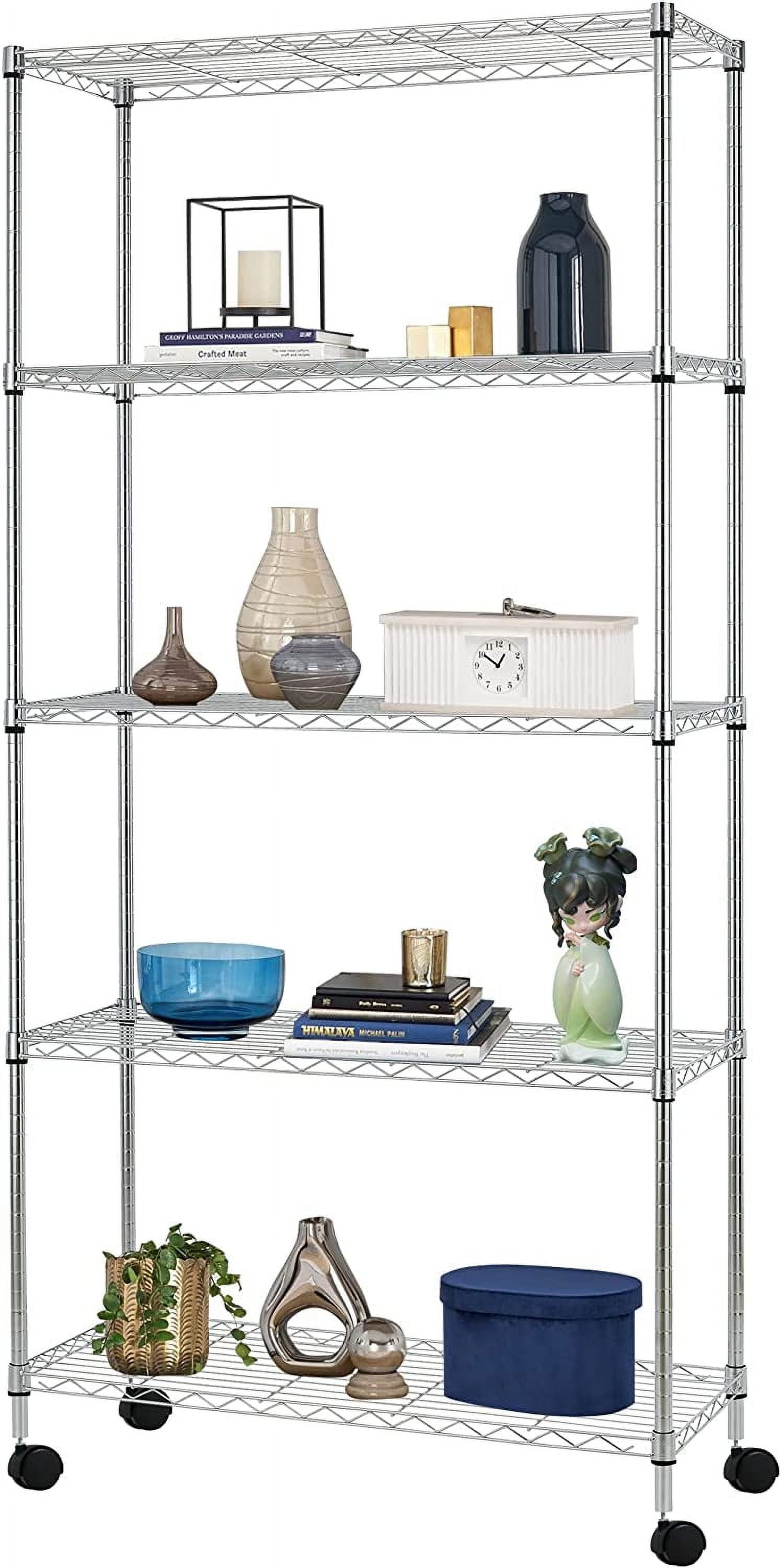 5-Tier Wire Shelving with Wheels, 35.4"x 13.8"x 65" Heavy Duty Shelf ...