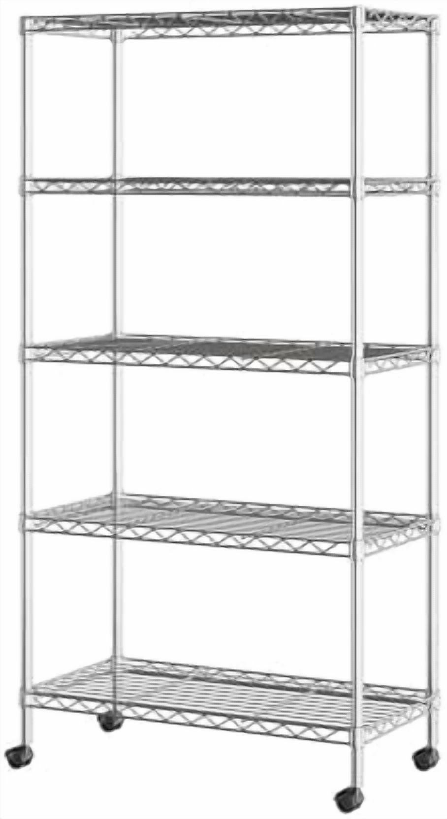 5-Tier Wire Shelving with Wheels, 5-Tier, 30"" W x 14"" D (NEW MODEL ...