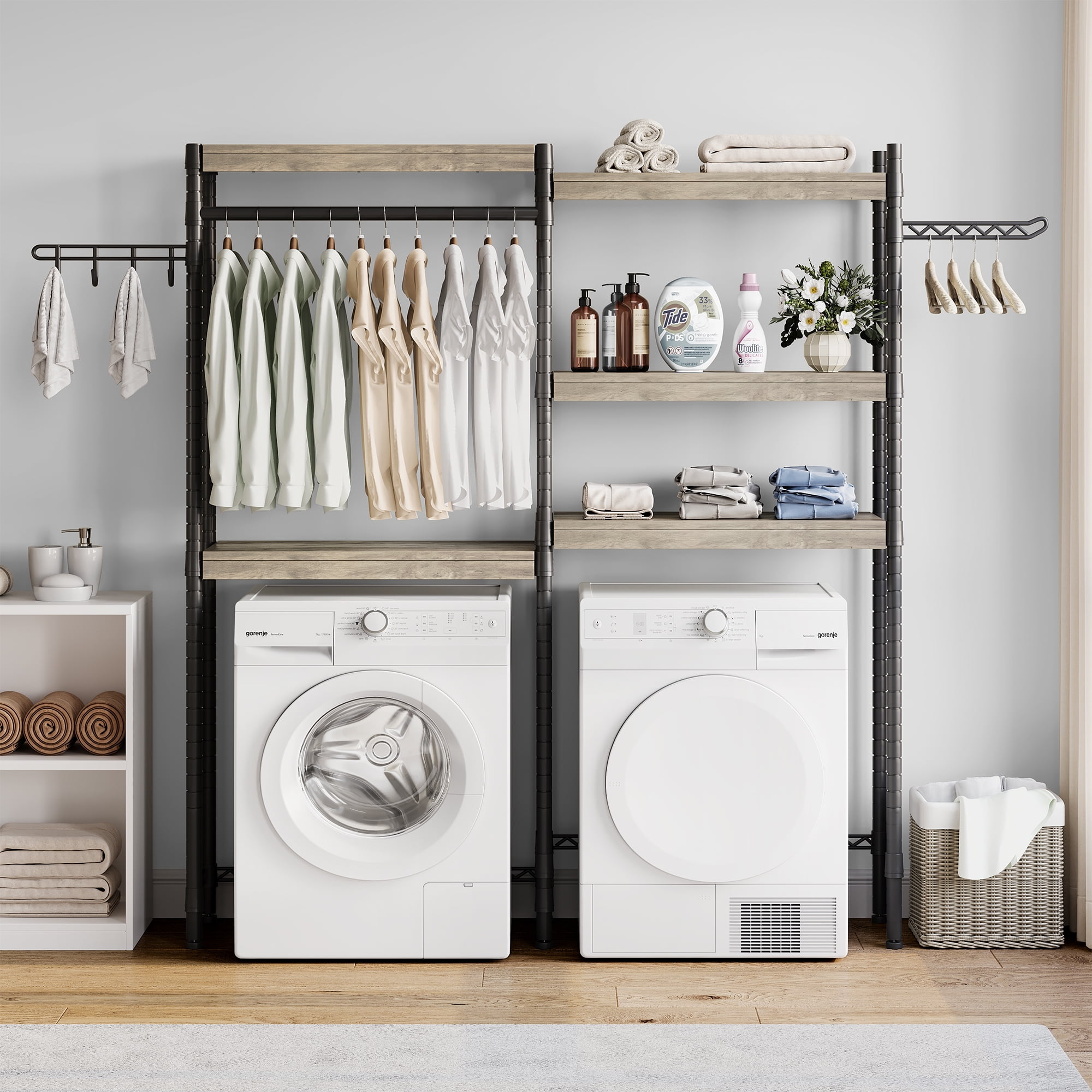 Zzistar 5 Tier Wood Laundry Room Shelves, Adjustable Height Organizer ...