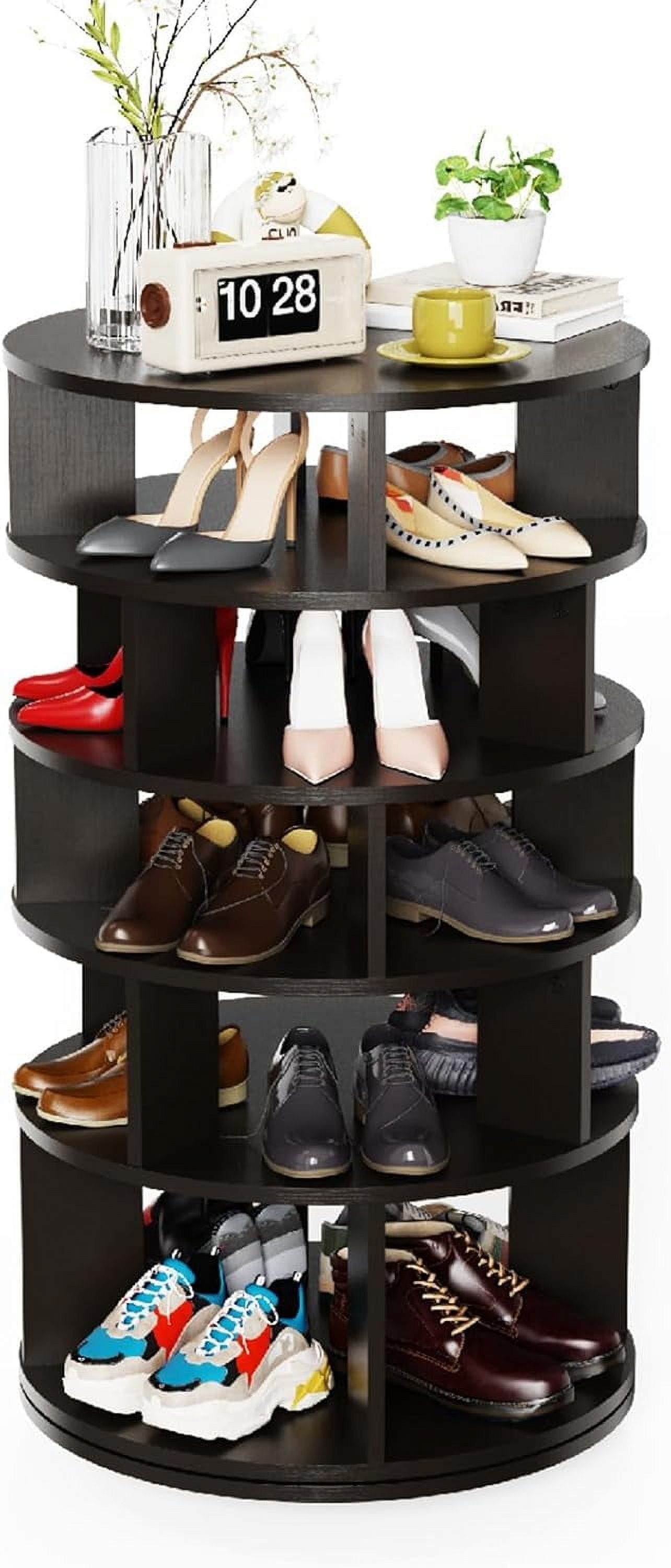 5 Tier Wood Rotating Shelf 360 Rotating Shoe Tower Round Spinning Shoe ...