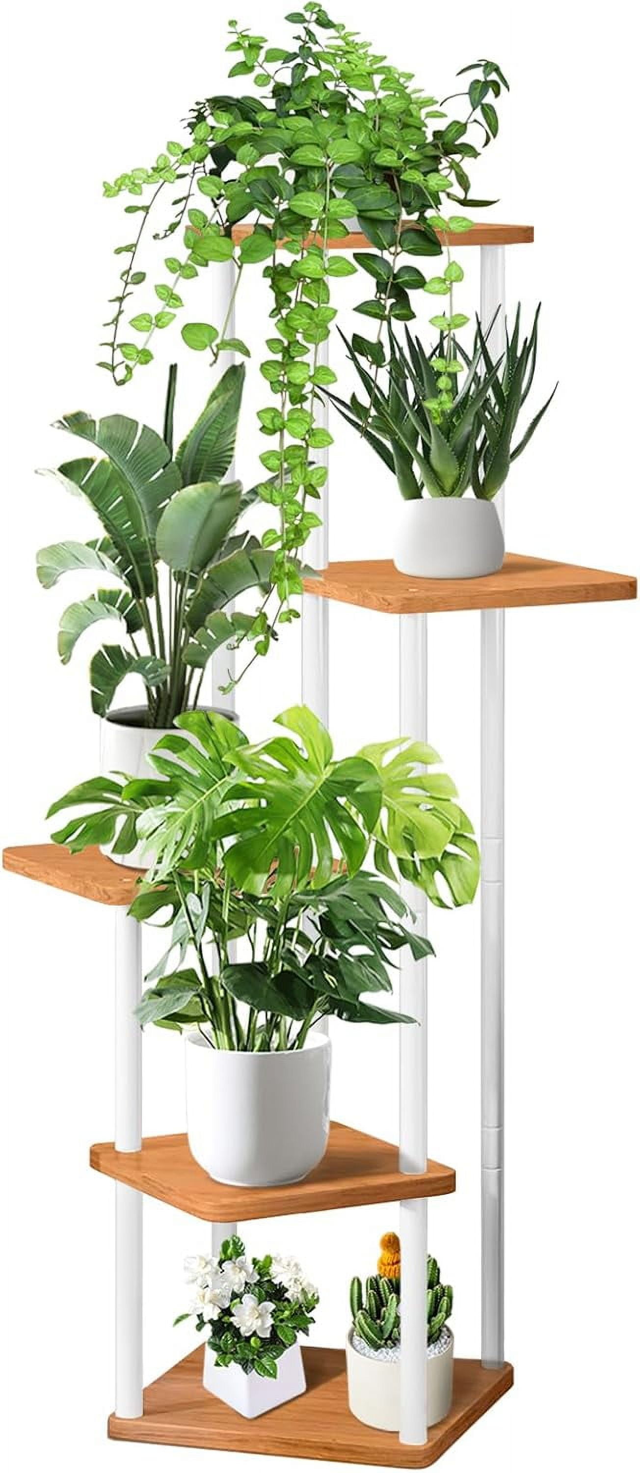 5 Tier Wood Tall Plant Stand Metal Rack Indoor, Multiple Flower Pot ...