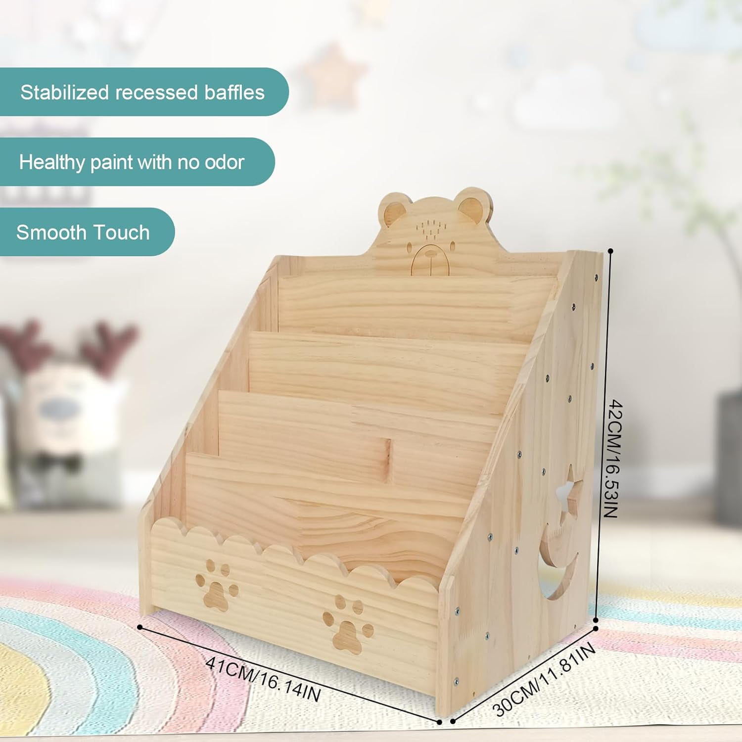 5 Tier Wooden Bear Bookshelf for Nursery,Classroom Book Shelf for Kids ...
