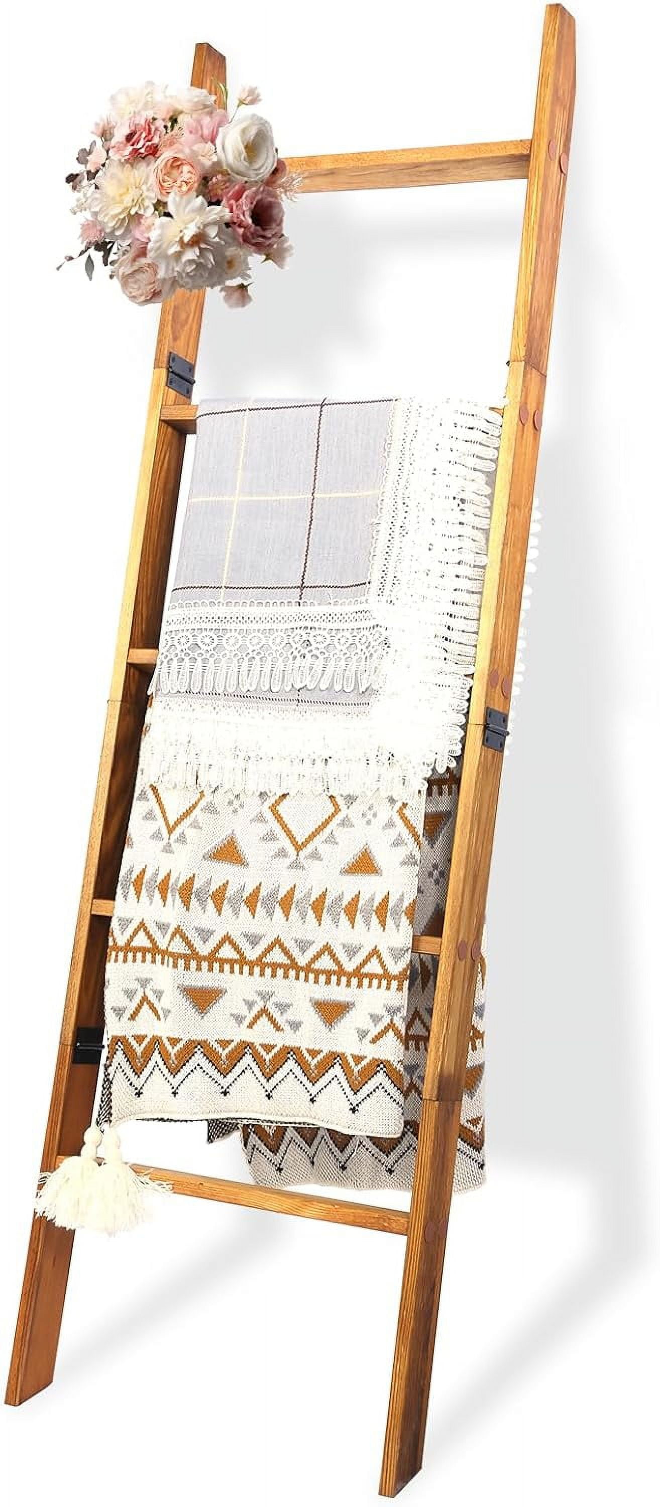 5-Tier Wooden Blanket Ladder 4.8FT(58"), Ladder Blanket Holder for the ...