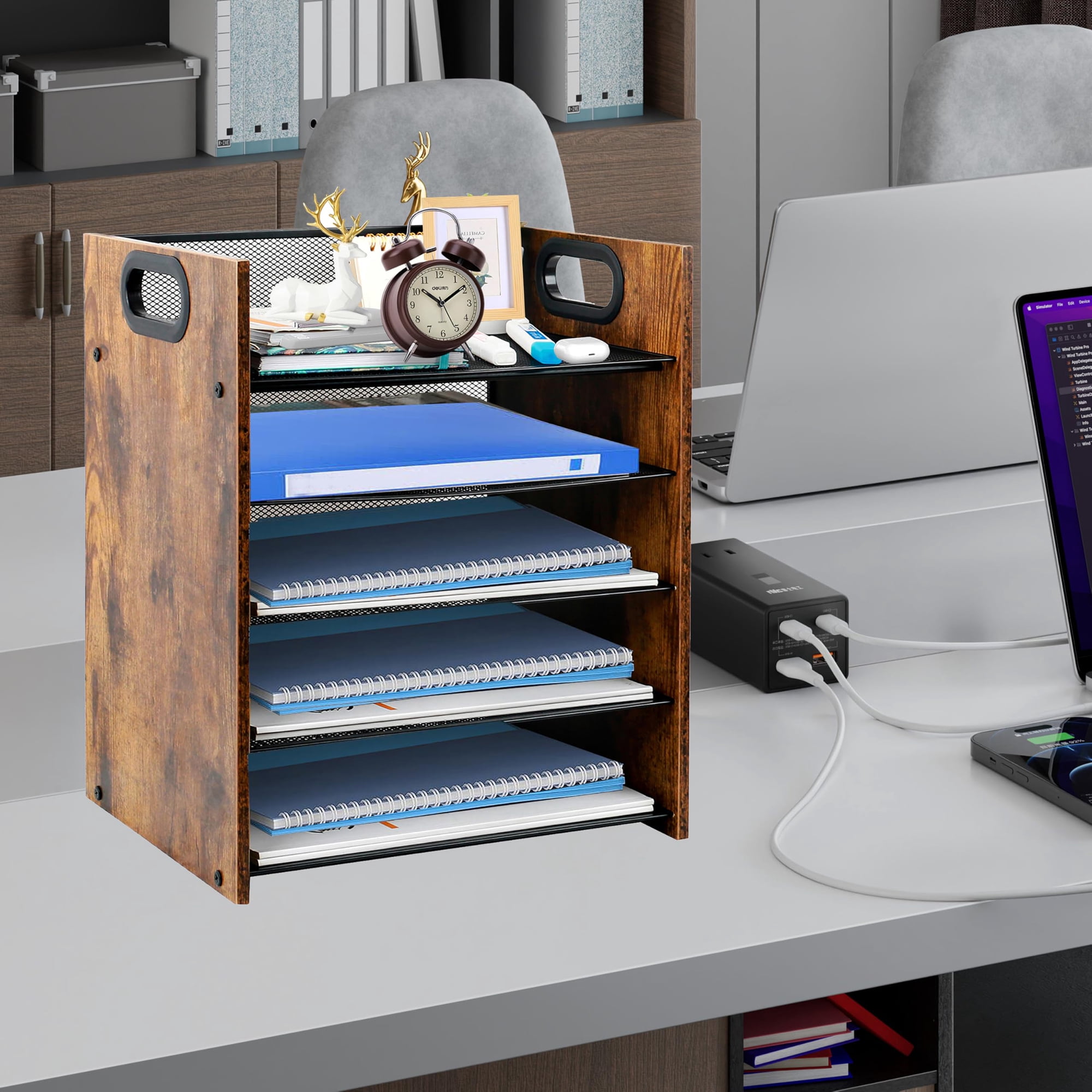 5-Tier Wooden Paper Tray Organizer for Desk - Walmart.com