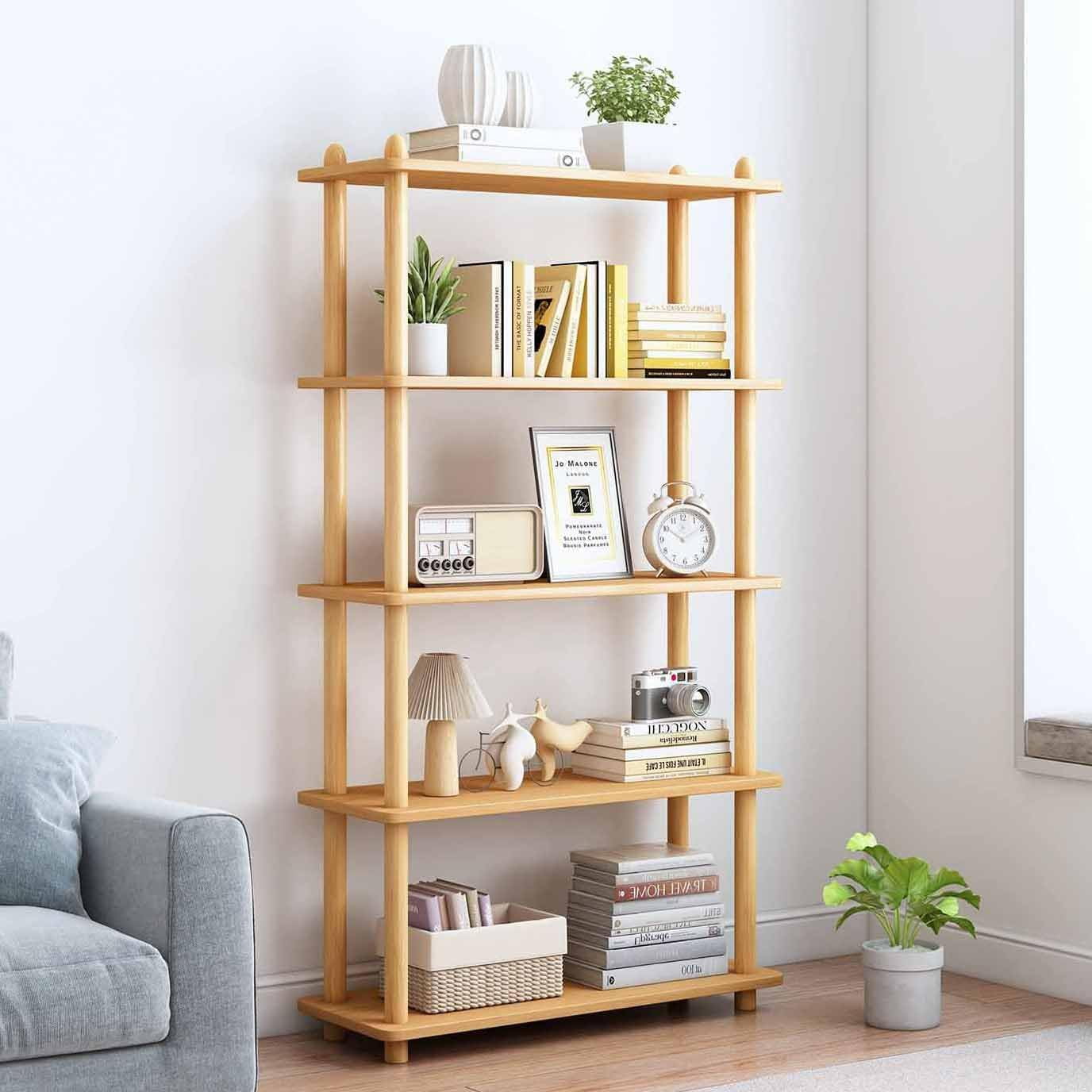 5-Tier Wooden Shelf Bookcase - Modern Open Bookshelf, Free Standing ...