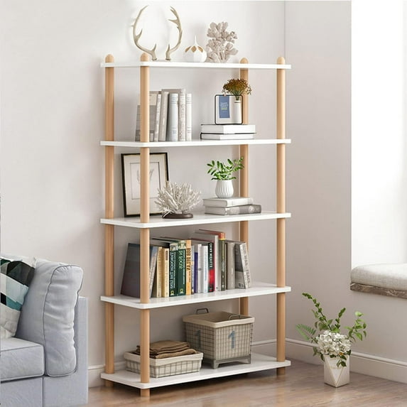 5-Tier Wooden Shelf Bookcase - Modern Open Bookshelf, Standing Storage ...