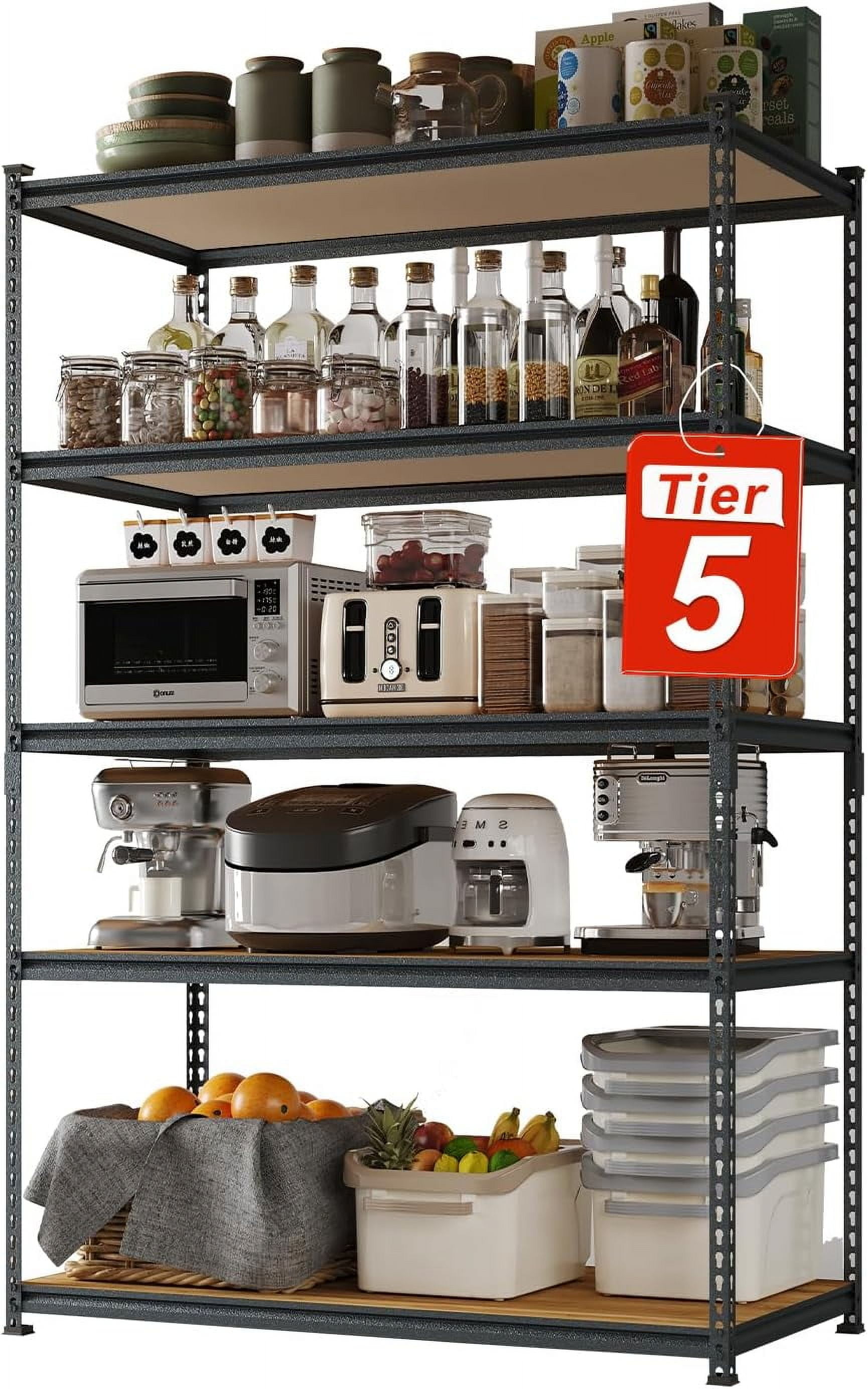 5-Tier Z-Shaped Storage Rack Metal Shelving Unit, Heavy-Duty Shelves for Wall Storage, 48x24x72 ...