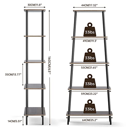 5 Tiered Bookshelf, Ladder Shelf Etagere Bookcase, Wood and Metal ...