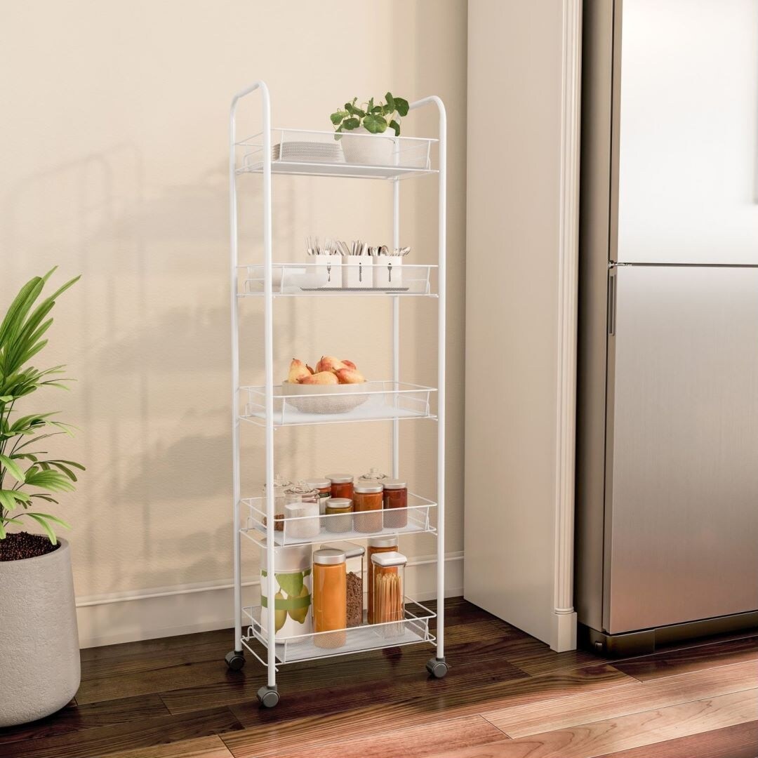 5-Tiered Narrow Rolling Storage Shelves - Walmart.com