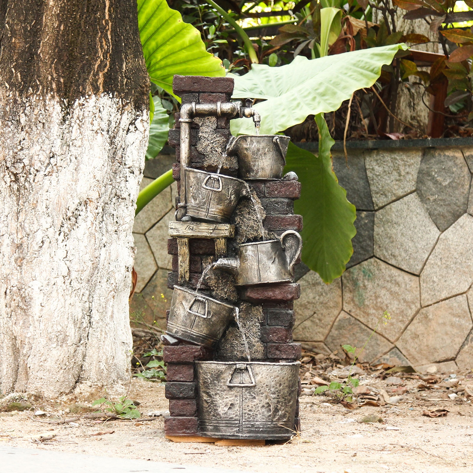 5-Tiered Water Fountain Outdoor 39.37''H Faucet Indoor Waterfall Garden ...