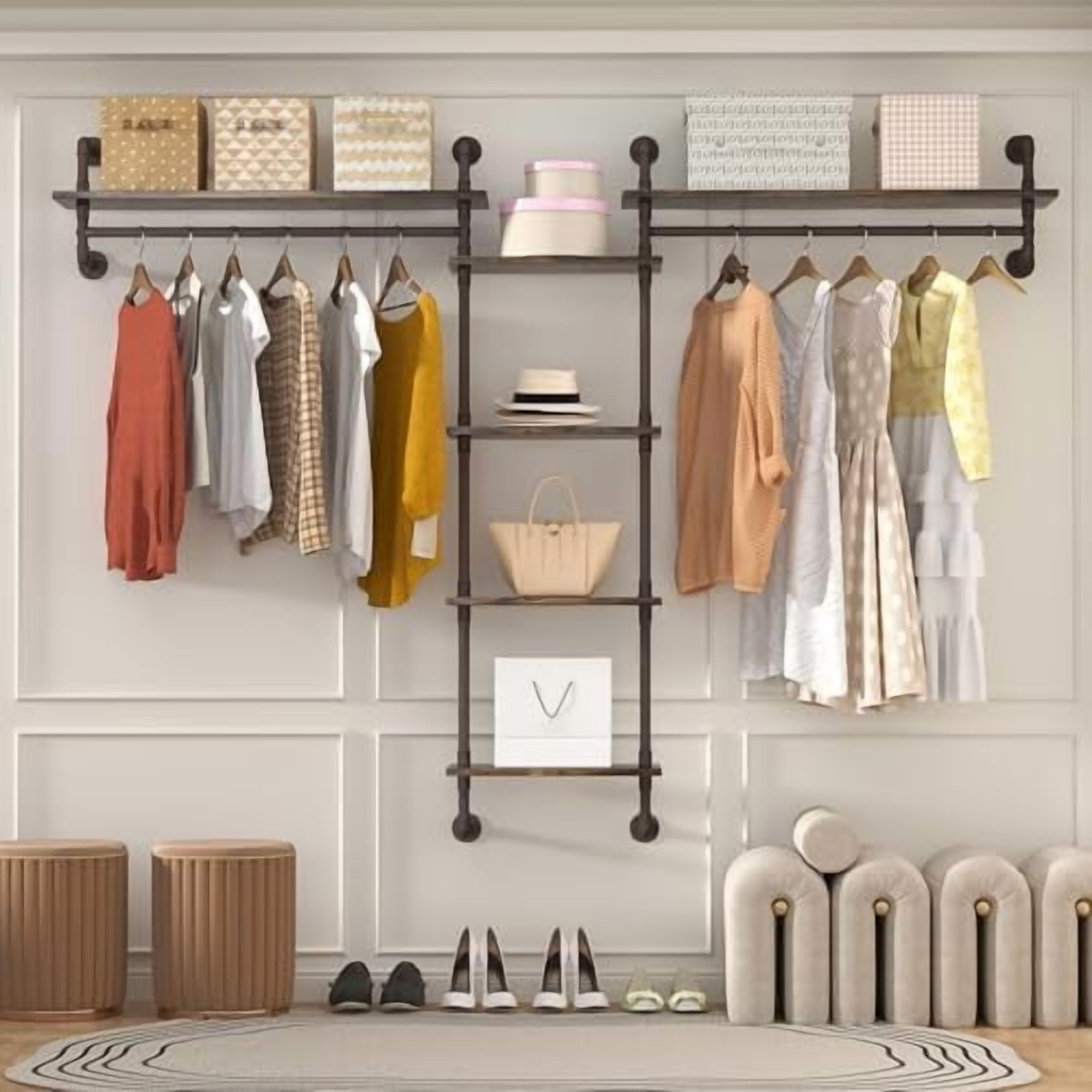 5-Tiers 74inch Large Rustic Industrial Pipe Floating Shelving, Wall ...