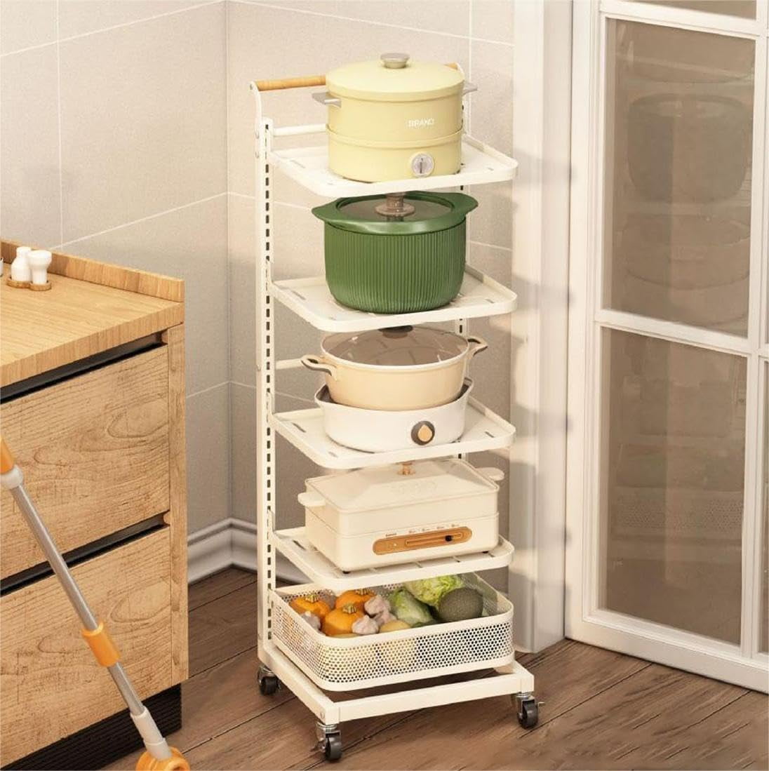 5 Tiers Adjustable Pan Pot Rack, Mobile Pot Organizer Rack Floor Pan ...