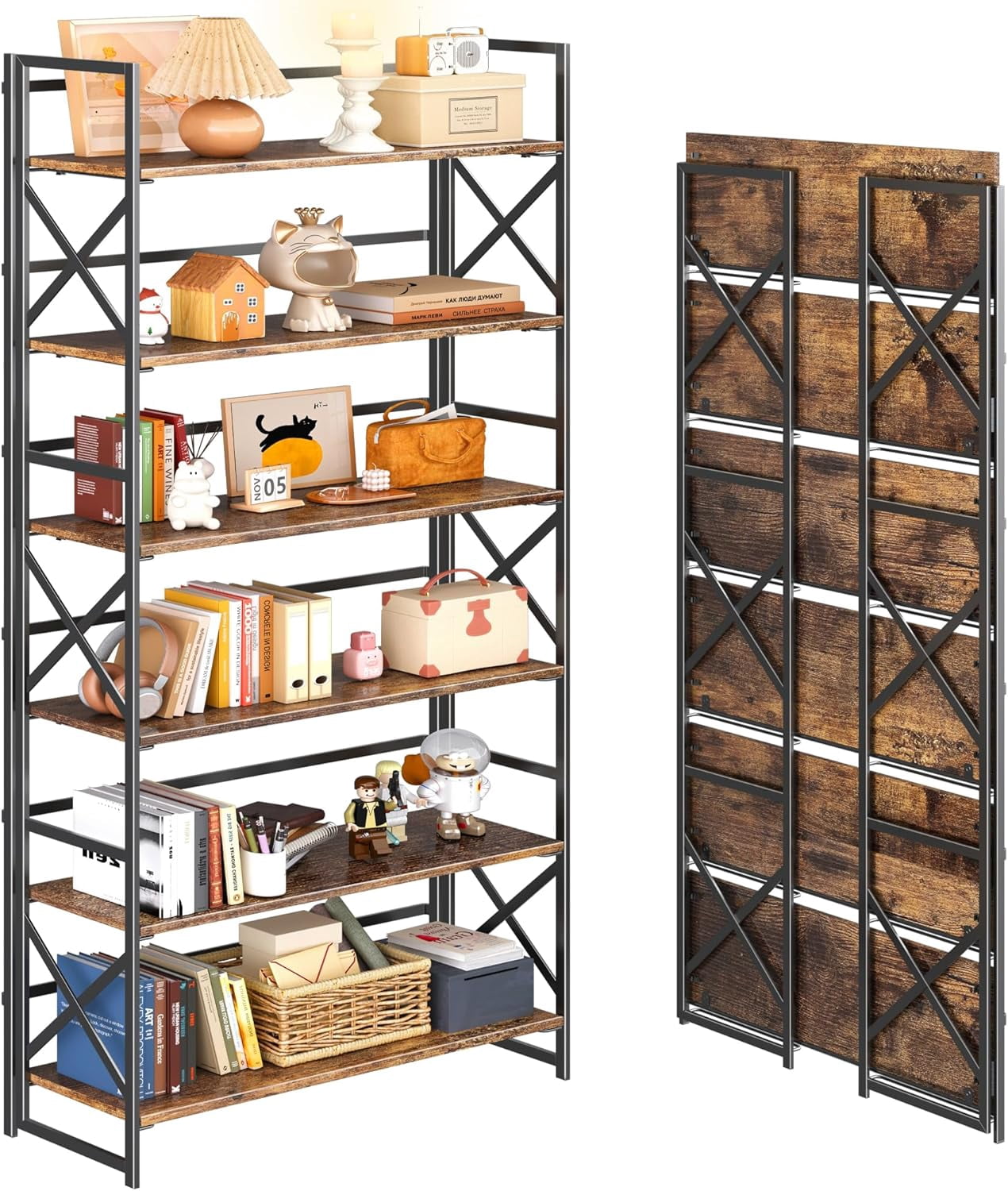 5 Tiers No Assembly Book Shelves 51.2" H Folding Bookshelf Bookcase ...