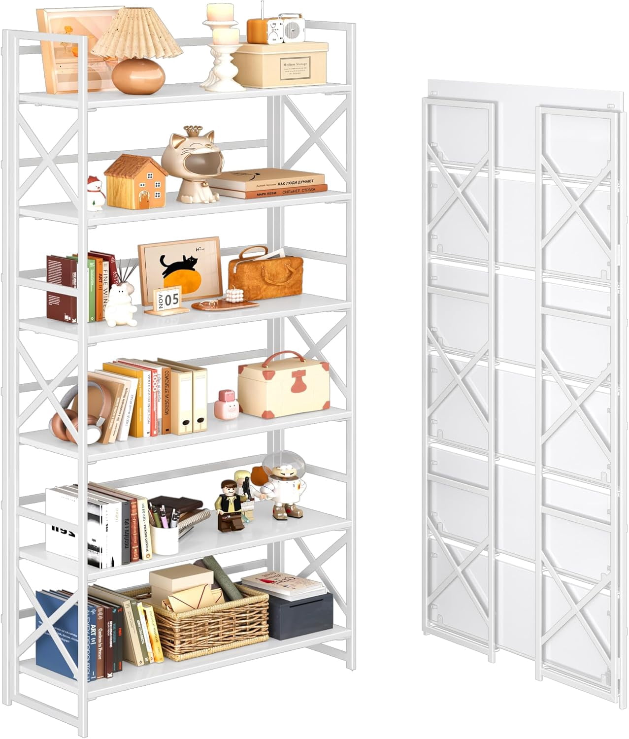 5 Tiers No Assembly Book Shelves 51.2" H Folding Bookshelf Bookcase ...