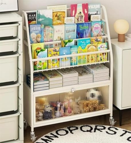 5 Tiers Bookcase Display Stand with Large Capacity, Mobile Bookshelf ...
