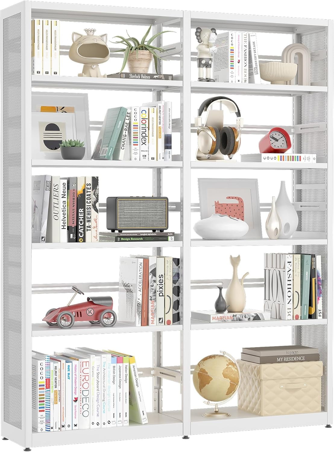 5 Tiers Bookshelf, 68" Metal Storage Bookcase with Adjustable Shelves ...