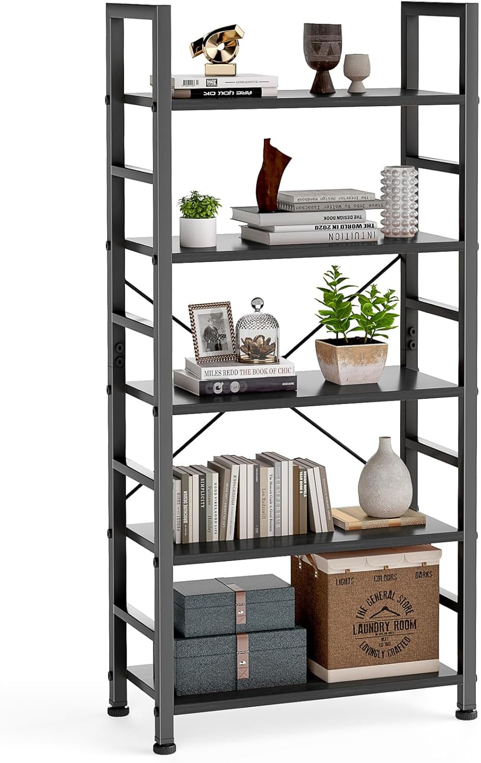 5 Tiers Bookshelf, Classical Book Shelf, Tall Display Shelves in Living ...
