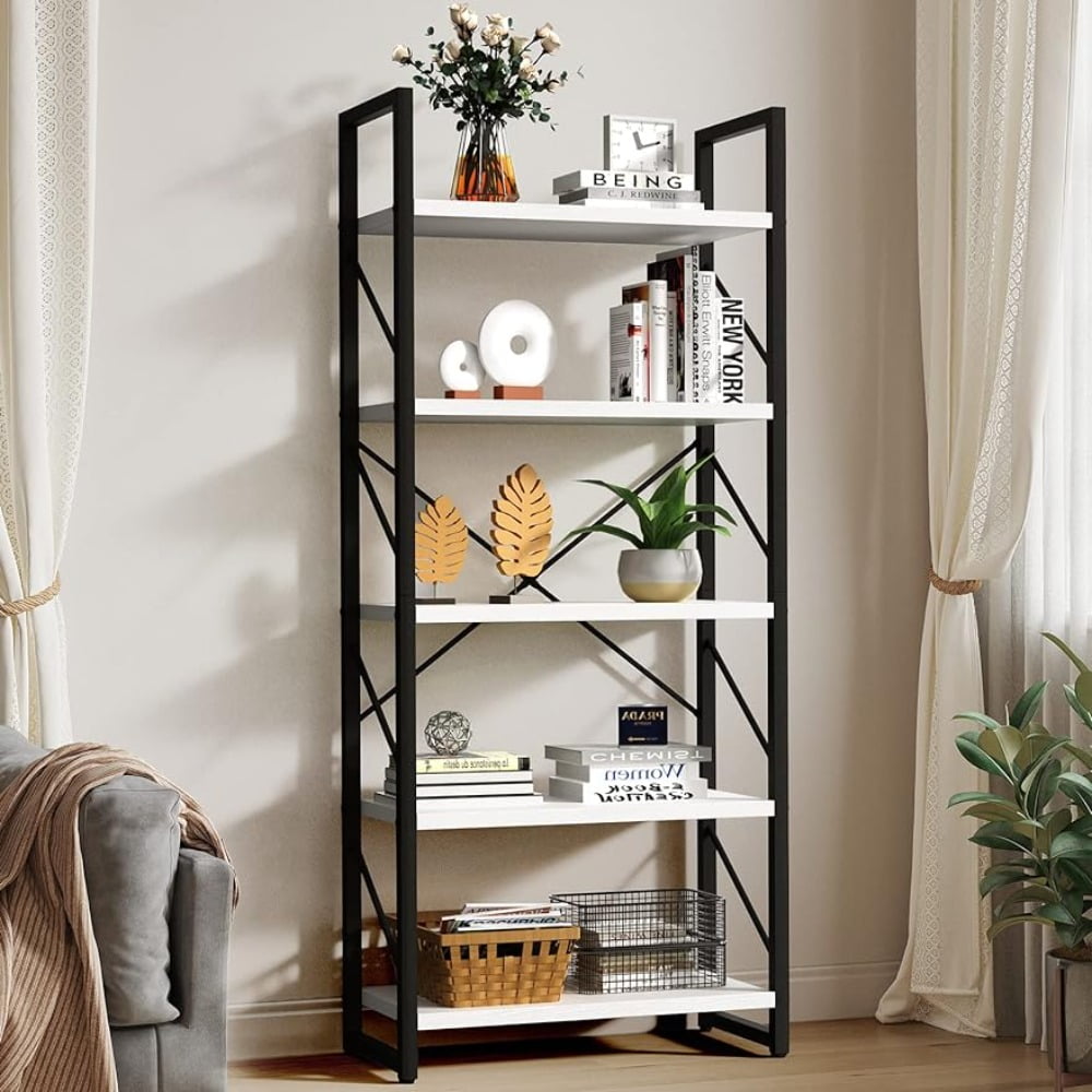 5 Tiers Bookshelf, Classically Modern White Bookshelf, Book Rack ...